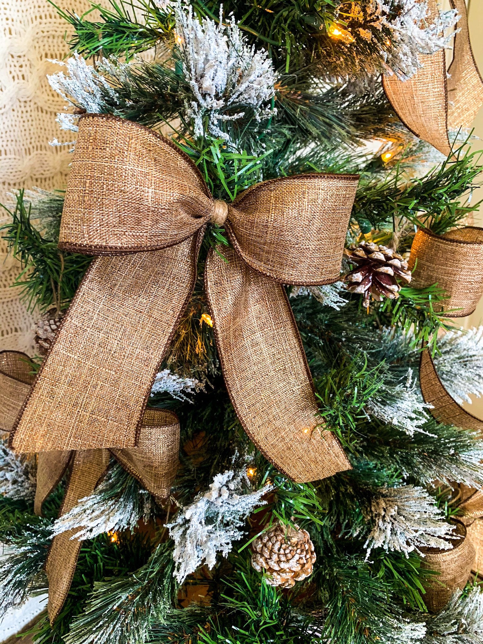 Gold Laced Burlap Ribbon Christmas Tree Bows Classic Burlap Rustic Bows ...