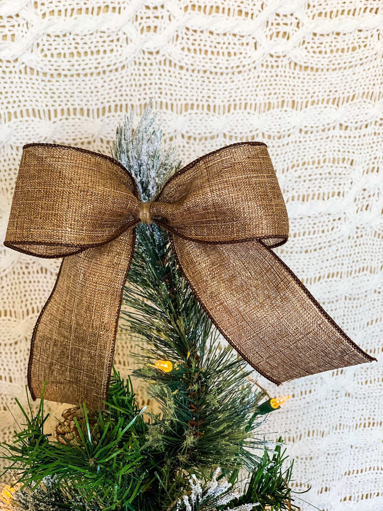 Gold Laced Burlap Ribbon Christmas Tree Bows Classic Burlap - Etsy