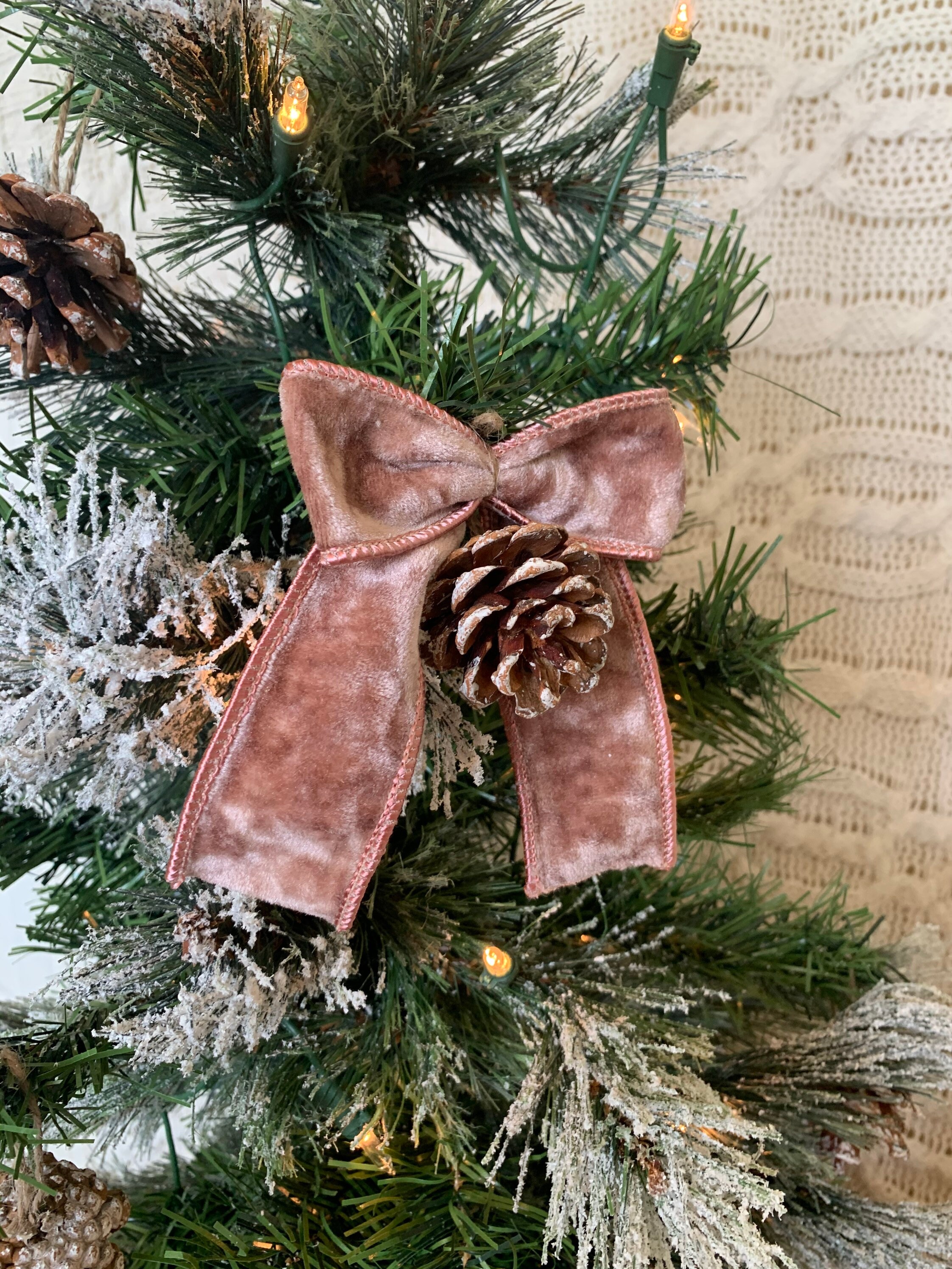 Dusty Rose Pink Velvet Christmas Tree Bows T Bows Set Etsy