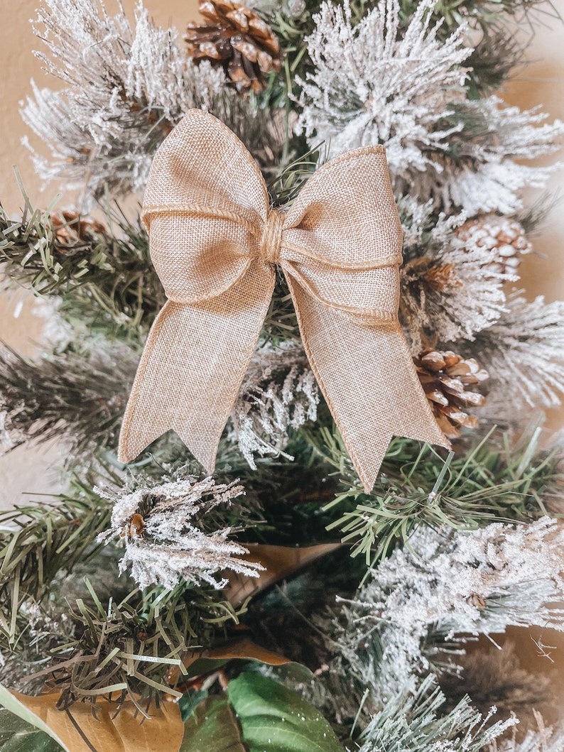 Double Bow Light Burlap Christmas Tree Bows Set of Ten Bows | Etsy