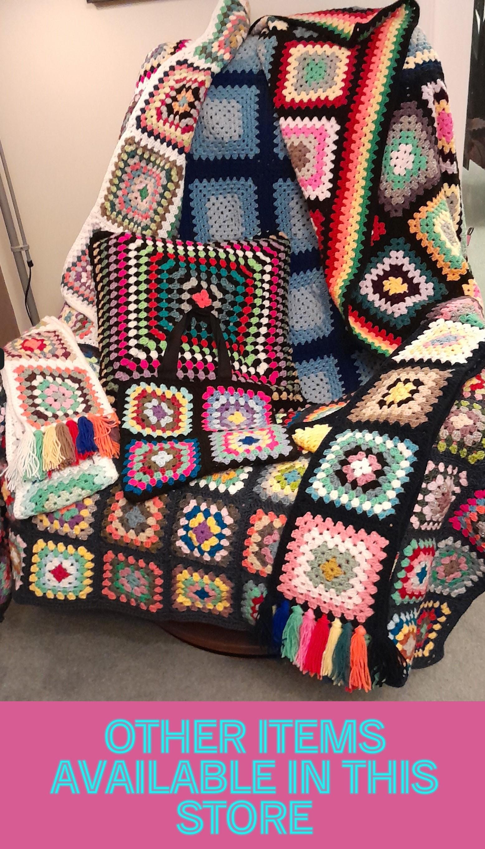 Crocheted Granny Square Red & White Blanket / Throw - Etsy