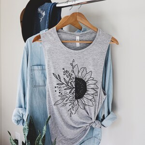 Sunflower Tank, Botanical Floral Muscle Tank Top, Wildflower Shirt ...