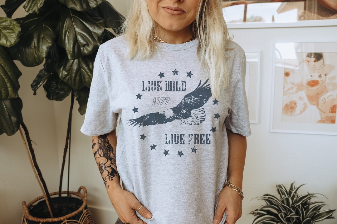 Live Wild Live Free Graphic Tee | Vintage Style Tee | Freedom Eagle ...