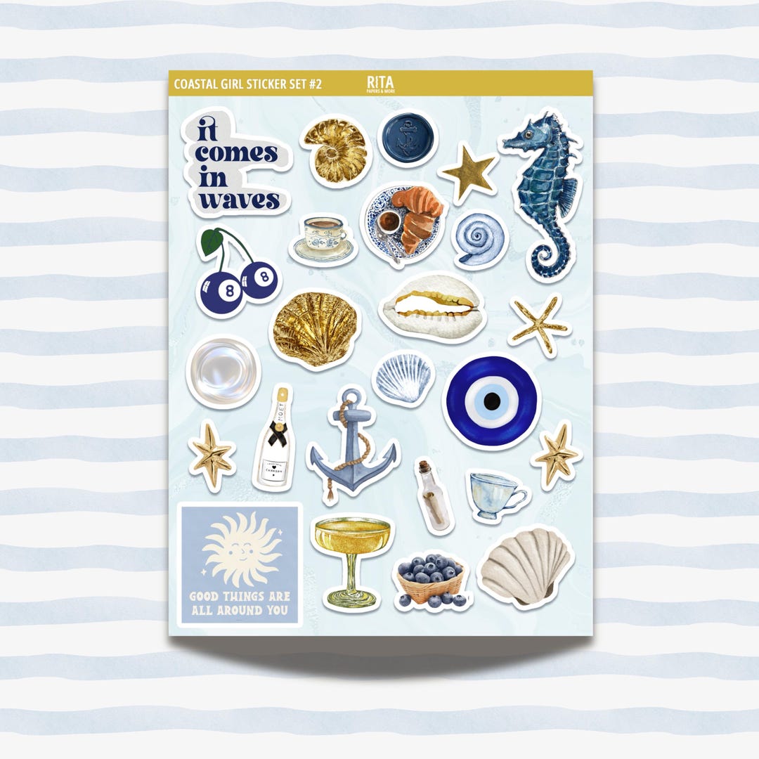 Coastal Girl Sticker Sheet Aesthetic Journal Stickers Set Beach Ocean ...