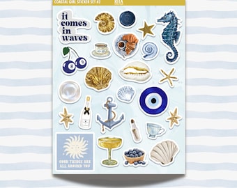 Coastal Girl Sticker Sheet Aesthetic Journal Stickers Set Beach Ocean ...