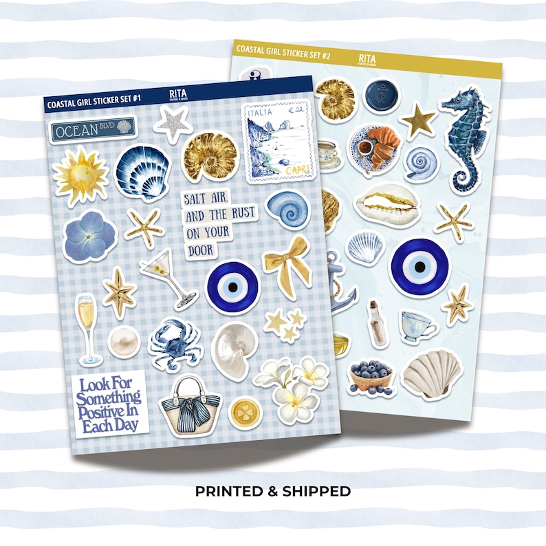 Coastal Girl Sticker Bundle: Beach, Ocean, Seashell Stickers (48 PCS ...