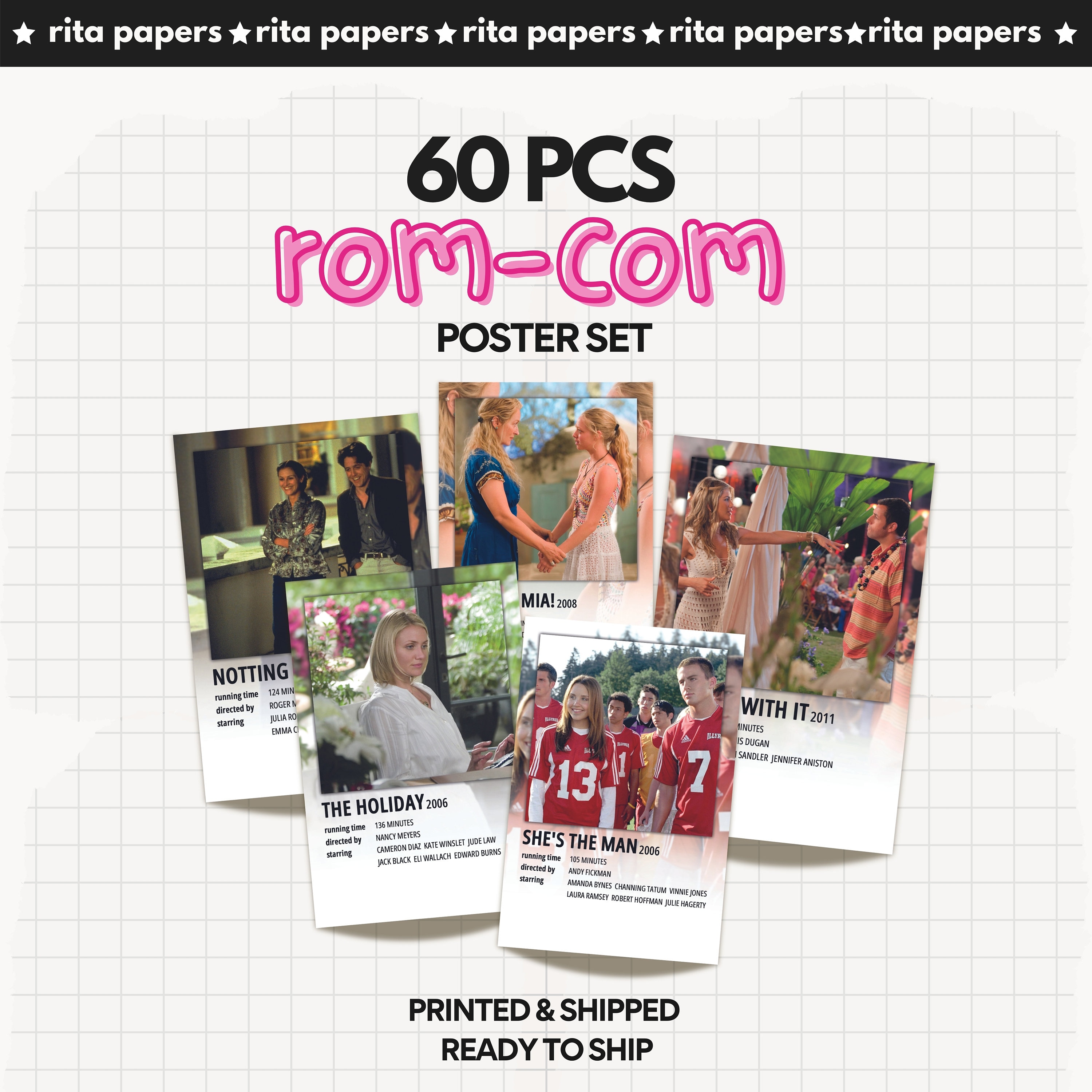 60 PCS Rom Com Posters Set 2000s 90s Movie Bundle Print Pack Aesthetic ...