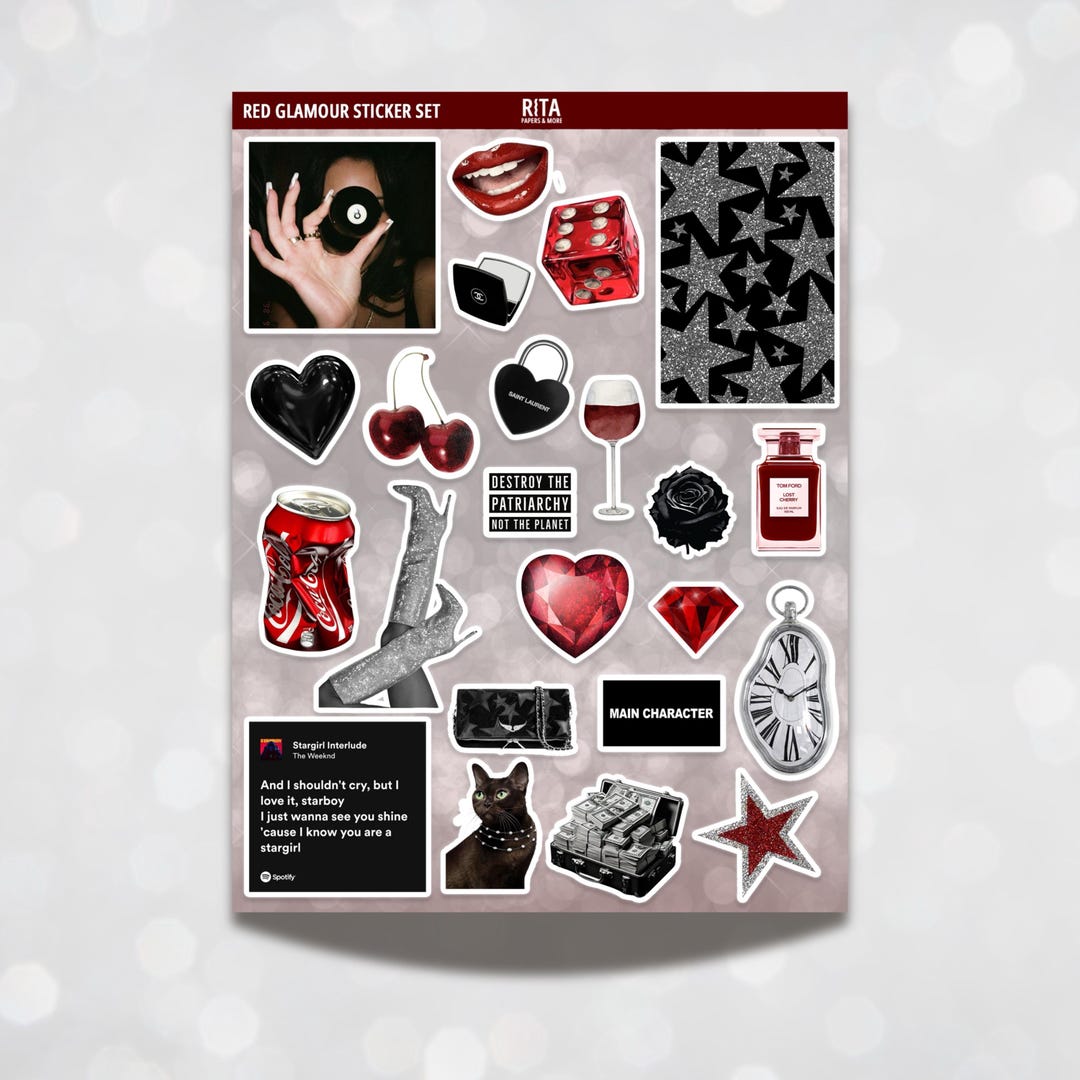 22 PCS Red Glamour Stargirl Aesthetic Sticker Set Cherry Journal ...
