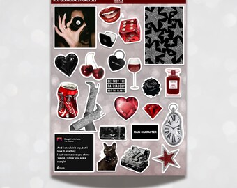 22 PCS Red Glamour Stargirl Aesthetic Sticker Set Cherry Journal ...