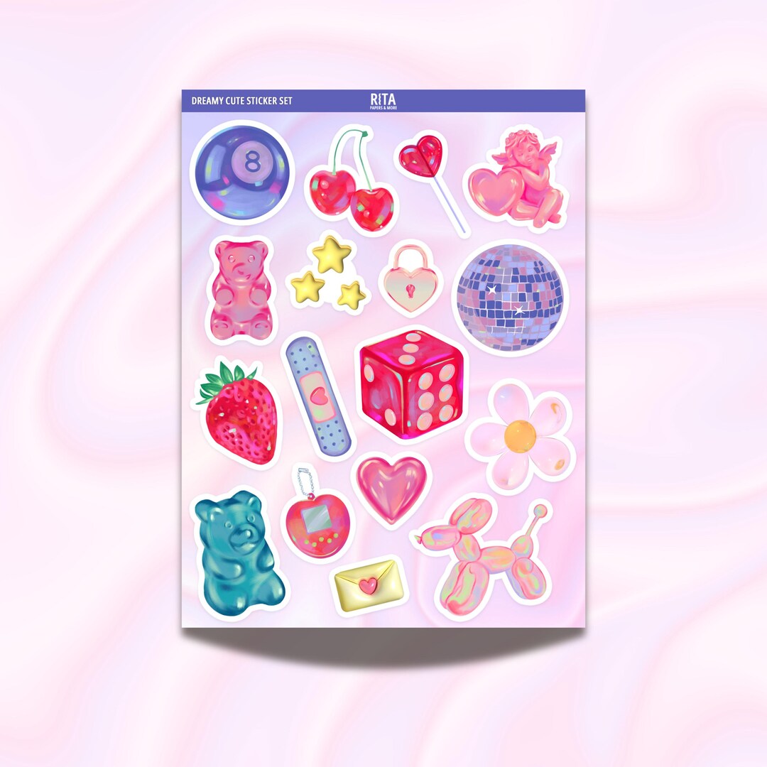17 PCS Aesthetic Cute Sticker Sheet Bullet Junk Journal Kindle Laptop ...