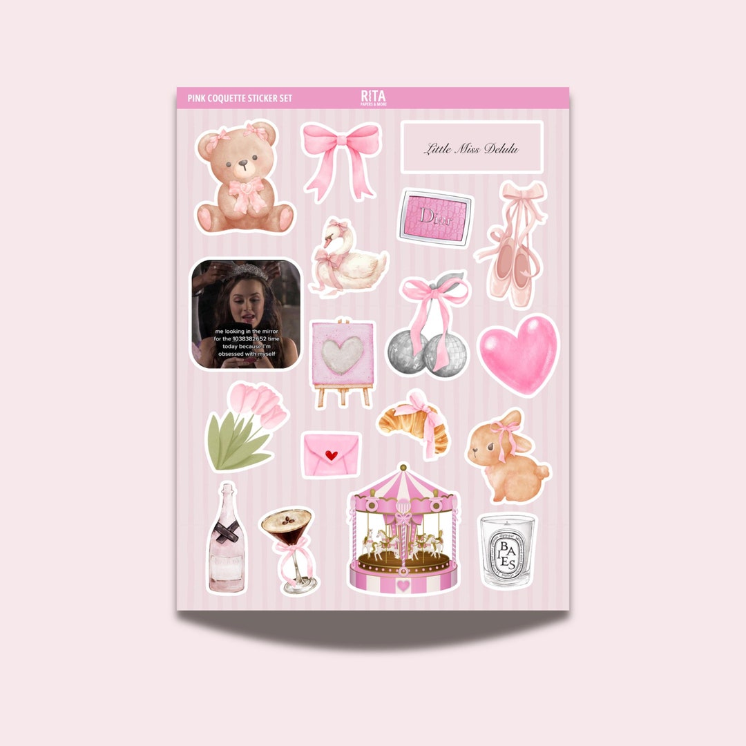 Coquette Sticker Sheet 18 PCS Pink Bow, Disco Ball, Cherry Stickers DDP ...