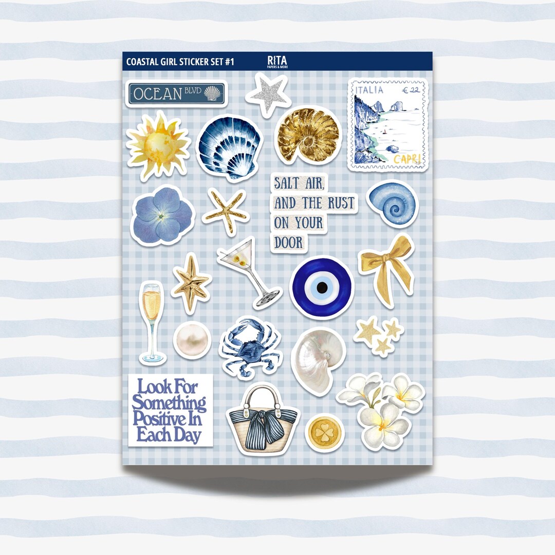 Coastal Girl Sticker Sheet Aesthetic Journal Stickers Set Beach Ocean ...