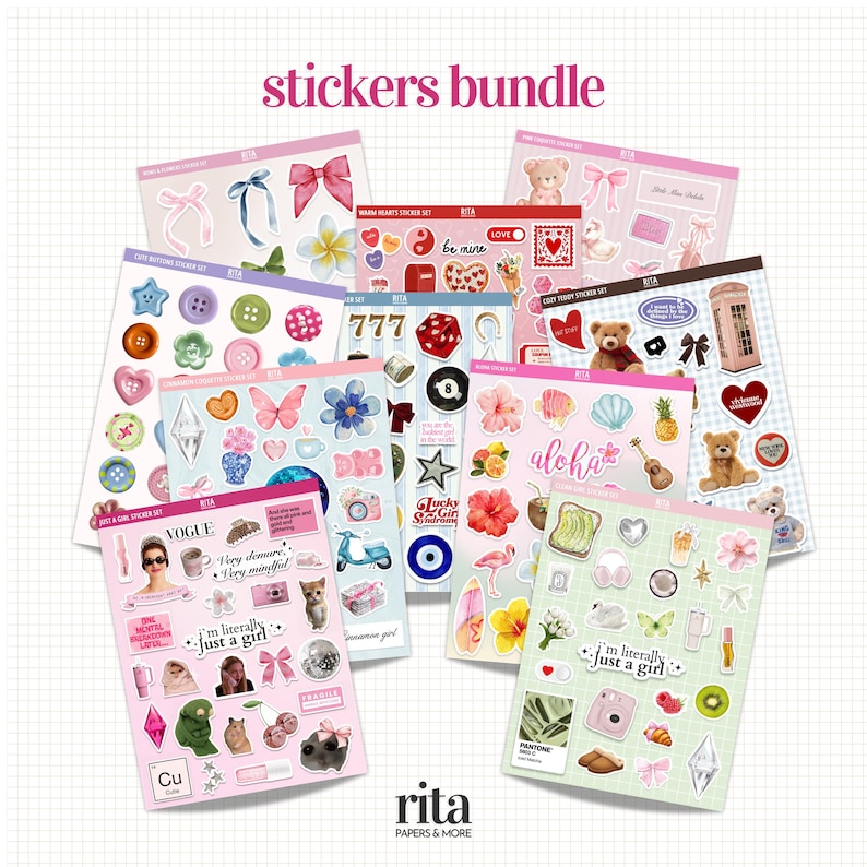 Aesthetic Stickers Bundle Cute Girly Stickers Journal Stickers Junk ...
