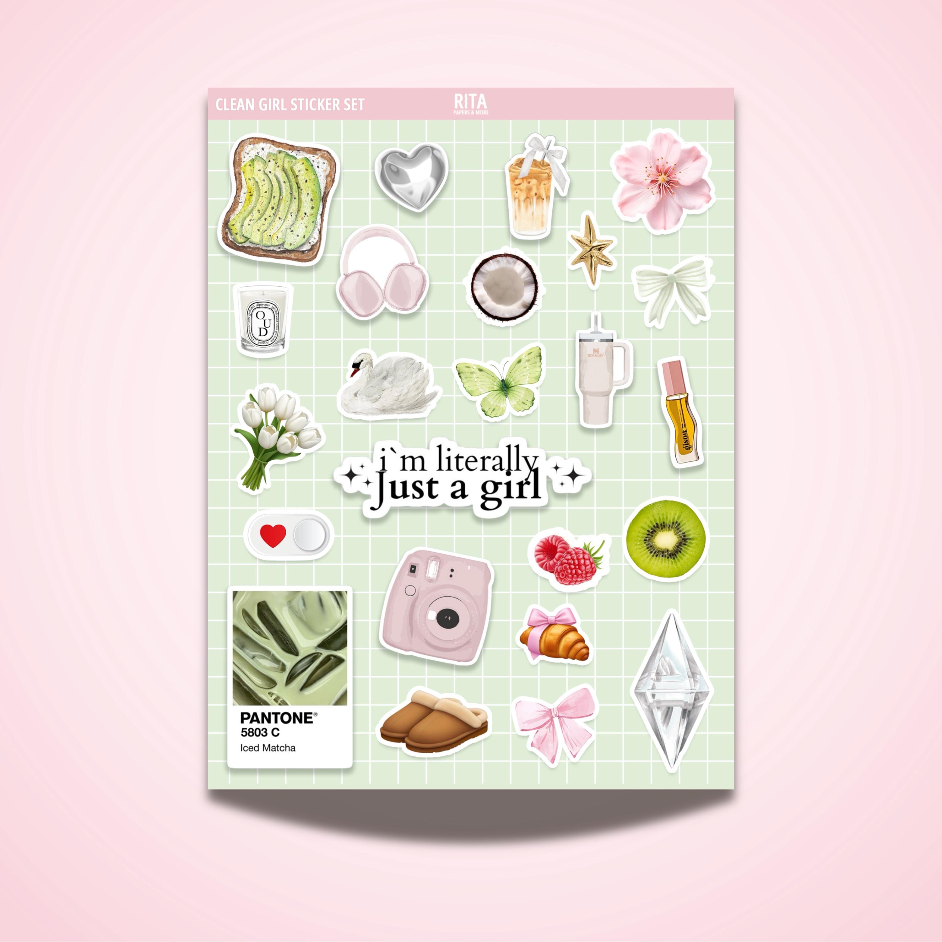 24 PCS Clean Girl Aesthetic Stickers Sheet Journal Stickers Planner ...