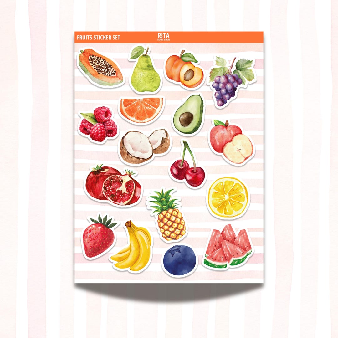 Fruits Sticker Sheet Set Aesthetic Stickers Summer Avocado Coconut ...