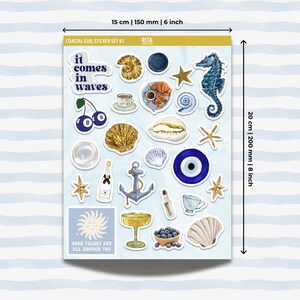 Coastal Girl Sticker Bundle Aesthetic Journal Stickers Set Beach Ocean ...