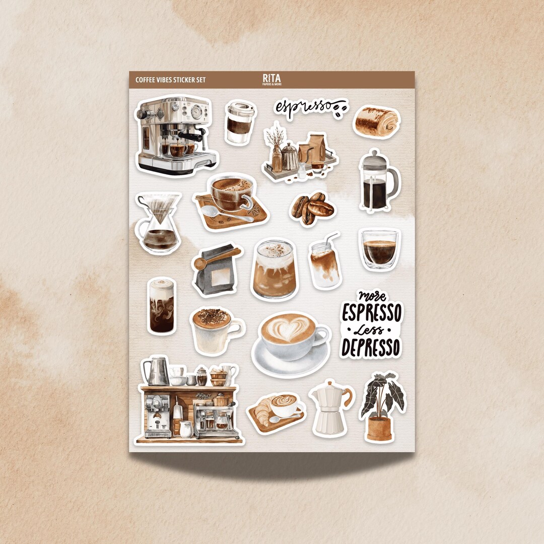 21 PCS Coffee Cozy Aesthetic Sticker Sheet Bullet Junk Journal ...