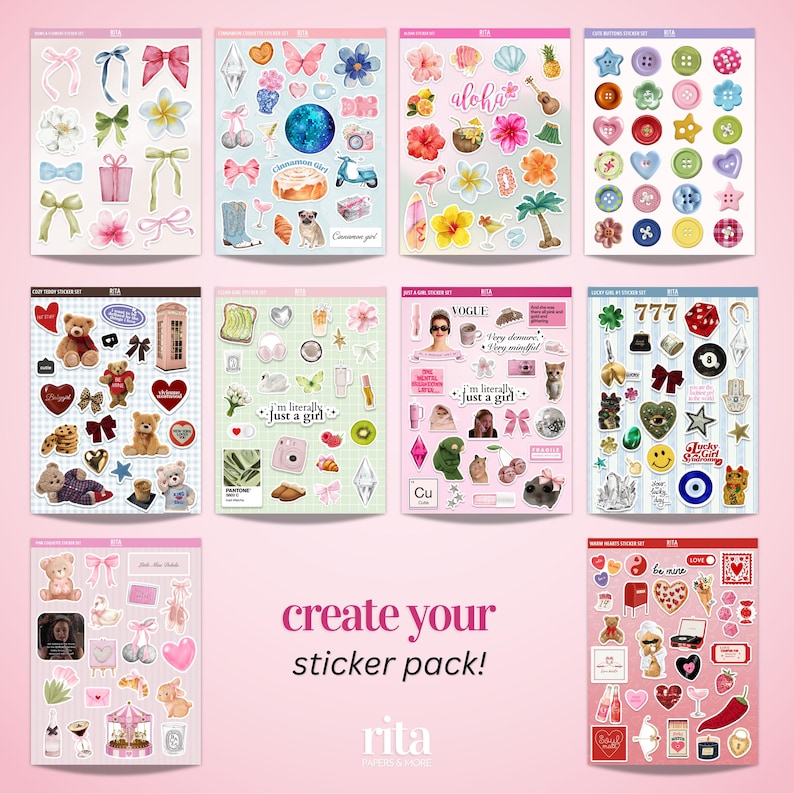 Aesthetic Stickers Bundle Cute Girly Stickers Journal Stickers Junk ...