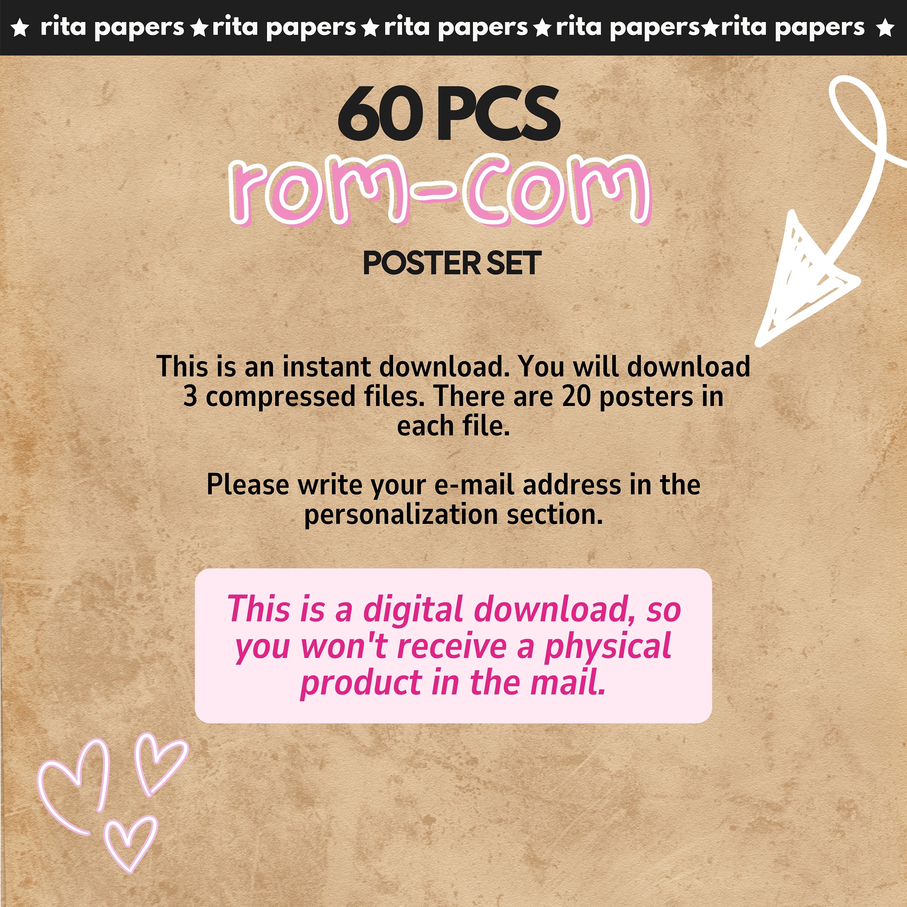DIGITAL DOWNLOAD | 60 PCS Rom Com Poster Set | 2000s 90s Movie Bundle ...