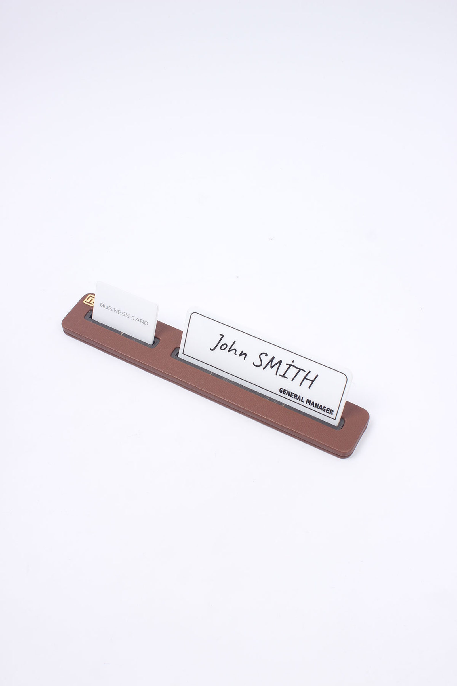 Leather Table Name Plate and Business Card Holder Tan / Office Gift ...