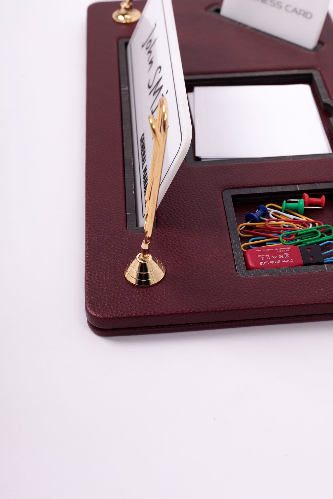 Personalized Desk Name Plate Maroon Leather Organizer Business - Etsy