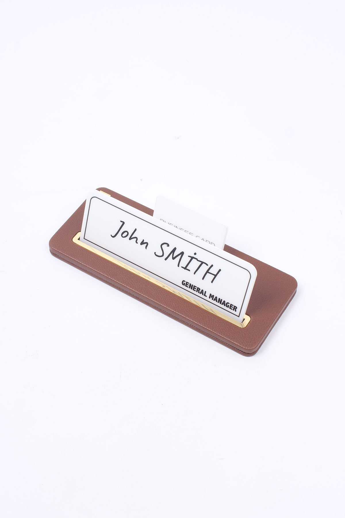 Lather Desk Name Plate Tan With Card Holder / Customizable - Etsy