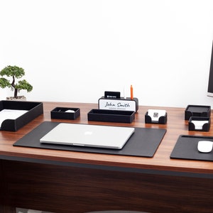 Oslo Leather Desk Set 10 Piece Black Leather Desk Accessories Premium ...