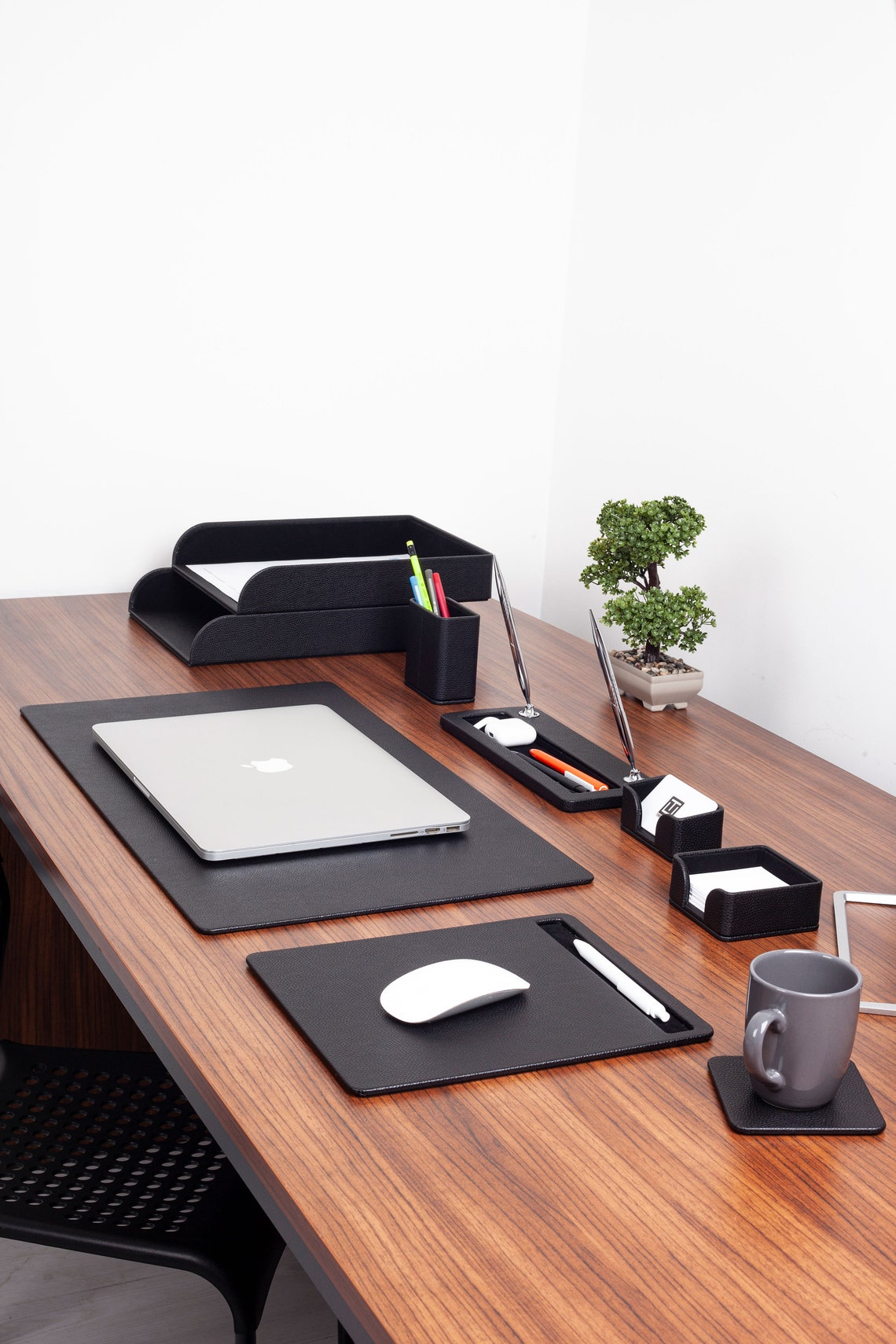 Milan Leather Desk Set Black 9 Pcs / Office Desk Organizer / Leather ...