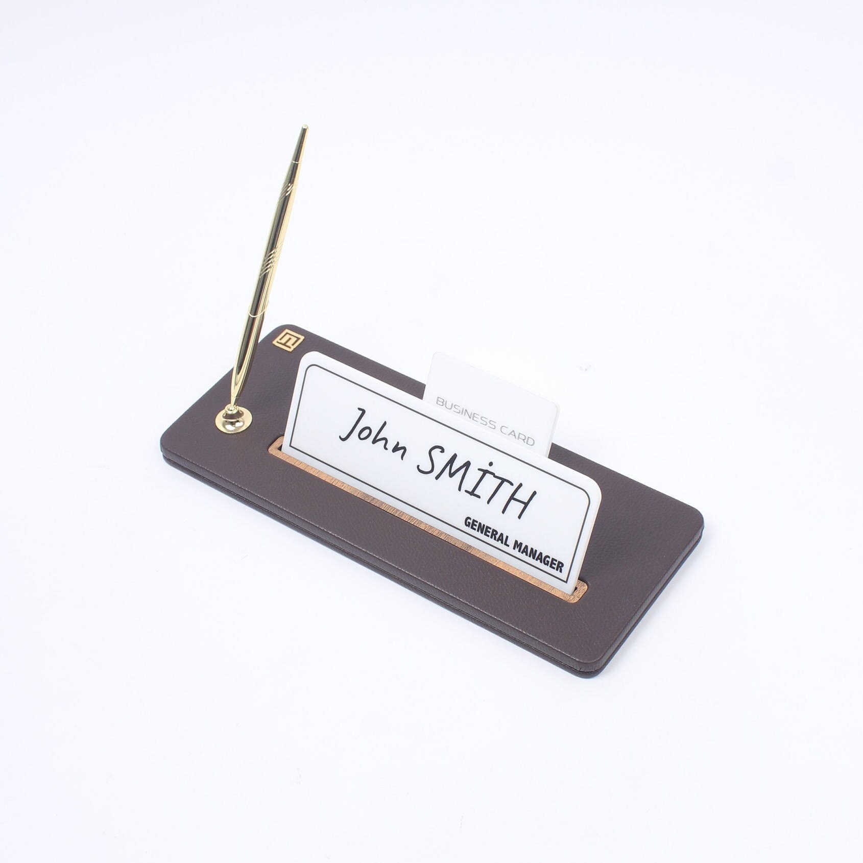Desk Name Plate Leather Brown / Desk Name Accessories / Customizable ...