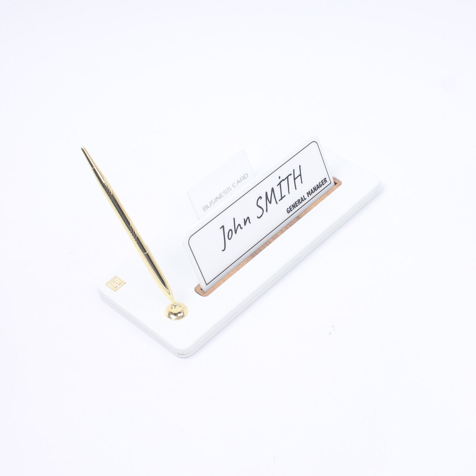 Desk Name Plate Leather White / Desk Name Accessories / Customizable ...