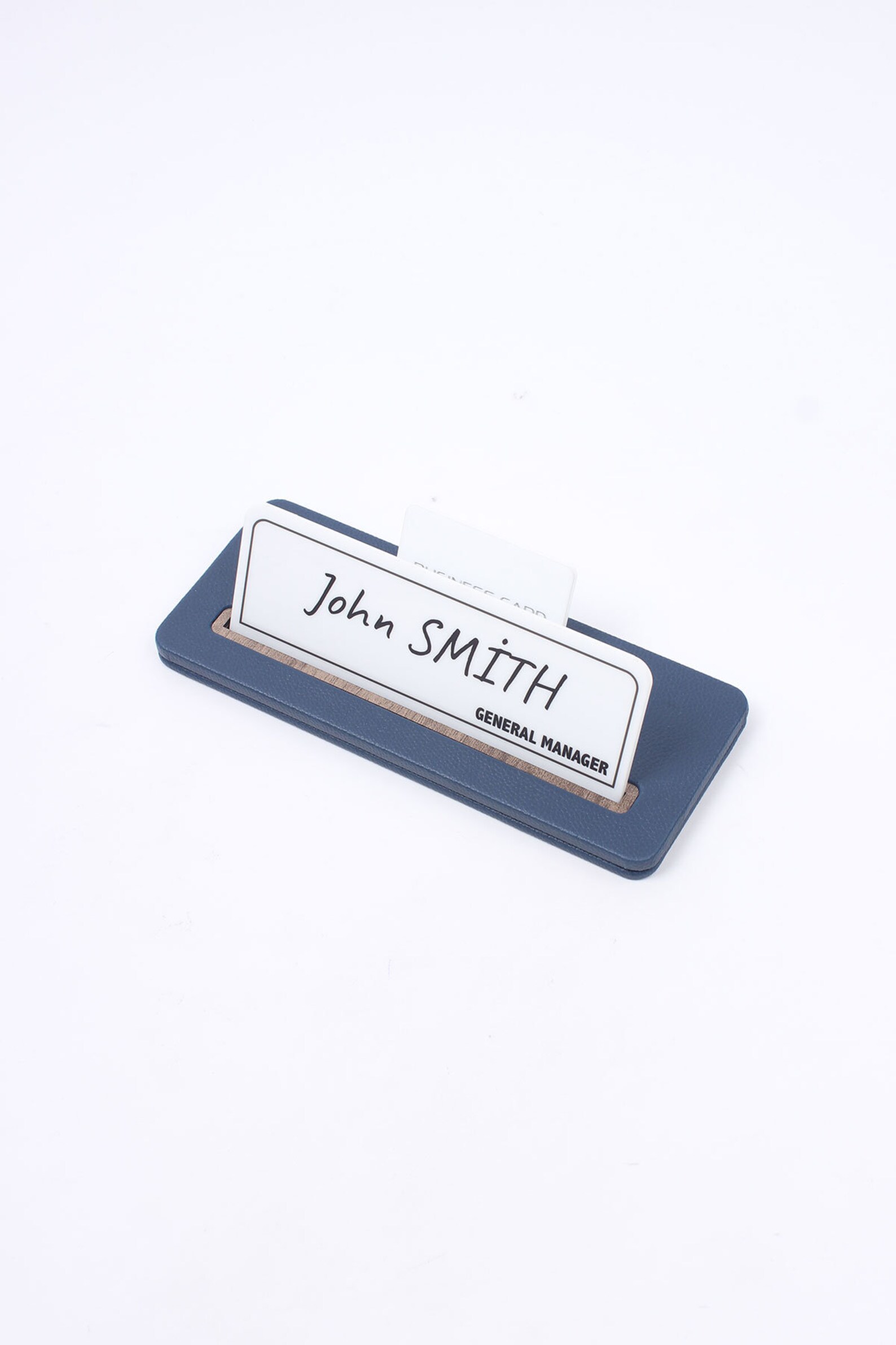 Lather Desk Name Plate Navy Blue With Card Holder / Customizable Modern ...