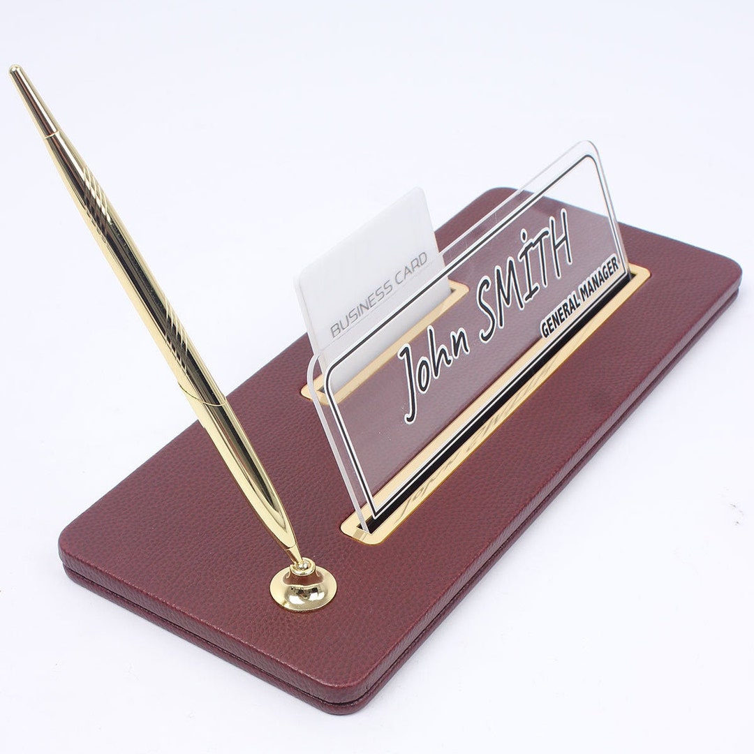 Desk Name Plate Leather Maroon / Desk Name Accessories / Customizable ...