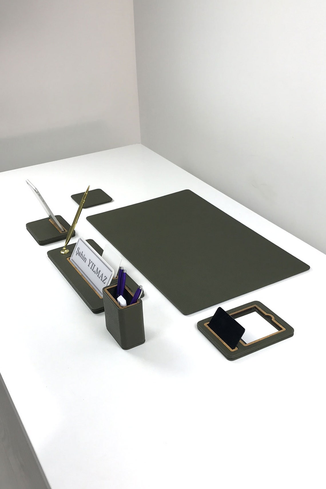 Leather Desk Set Desk Accessories Set Personalized Desk - Etsy