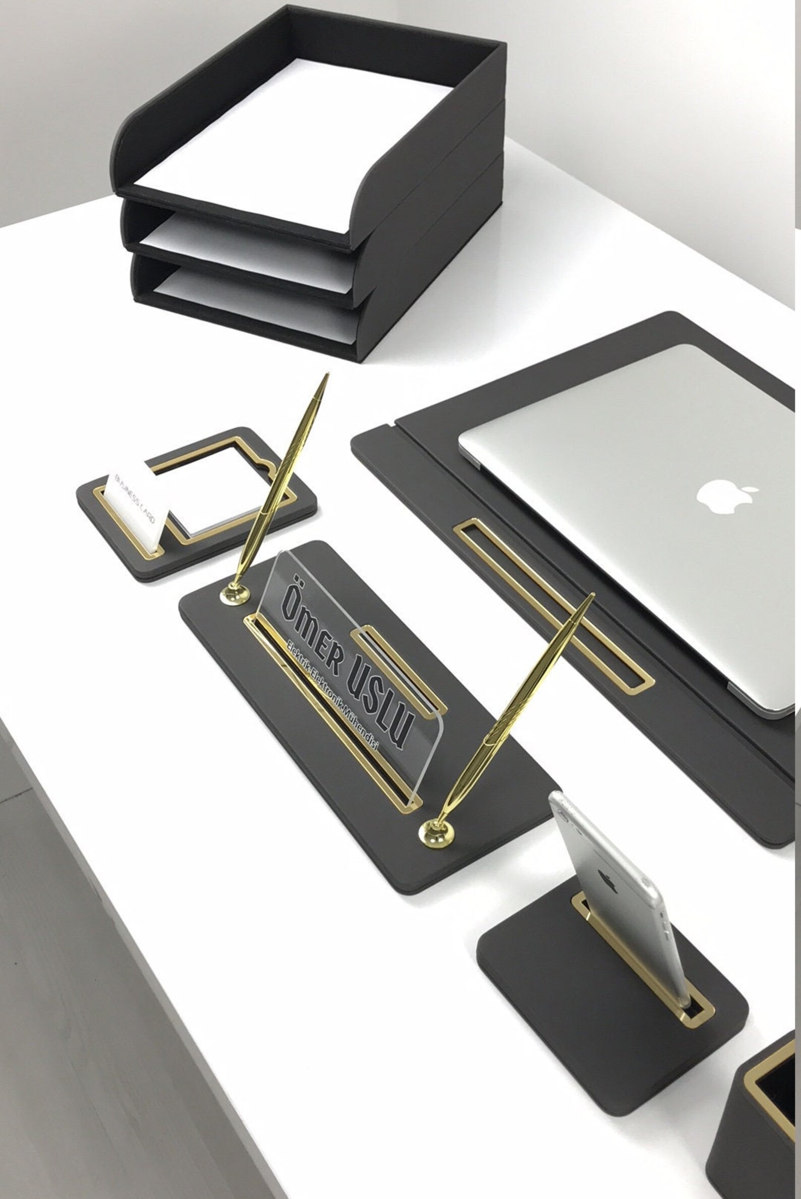 Leather Desk Set 10 Pieces Desk Accessories Set Personalized Desk Set ...