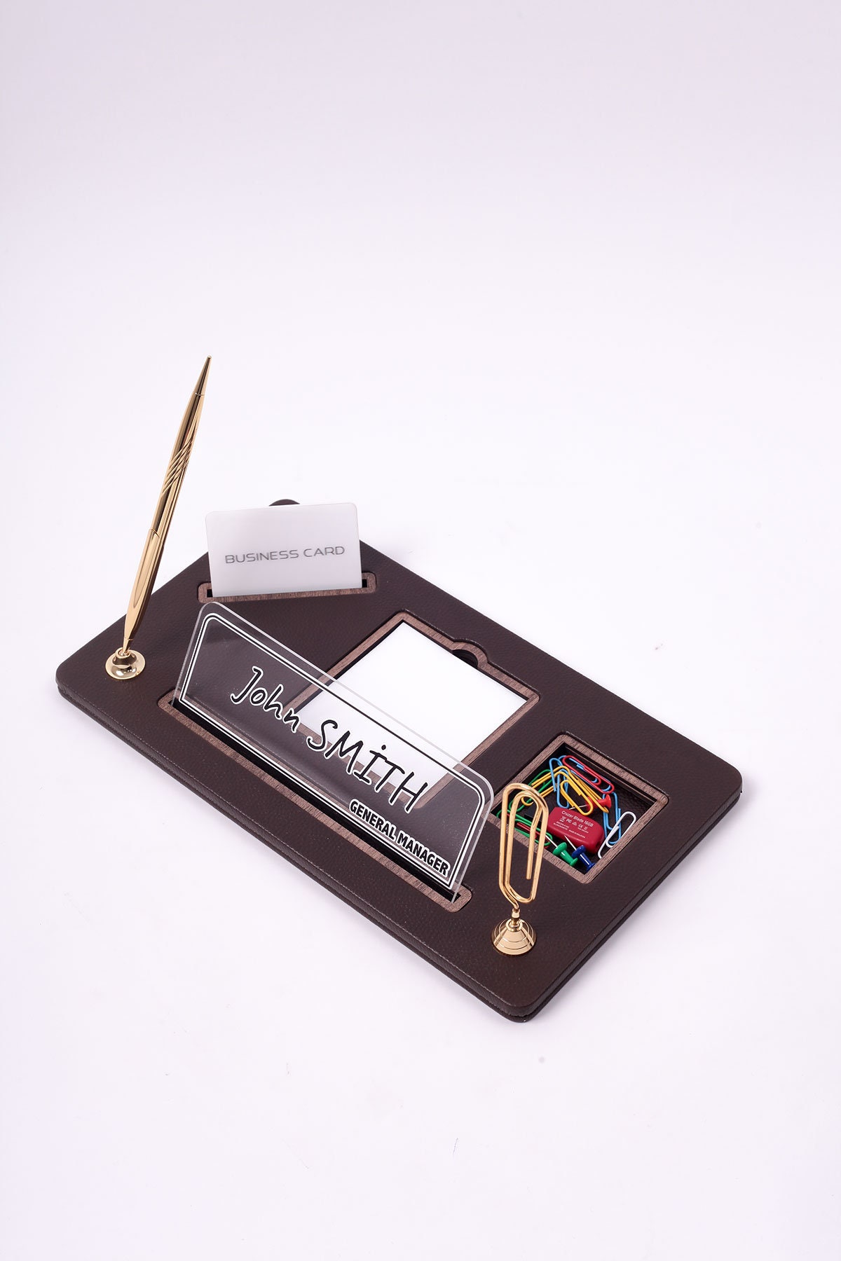 Personalized Desk Name Plate Brown Leather Organizer Business - Etsy