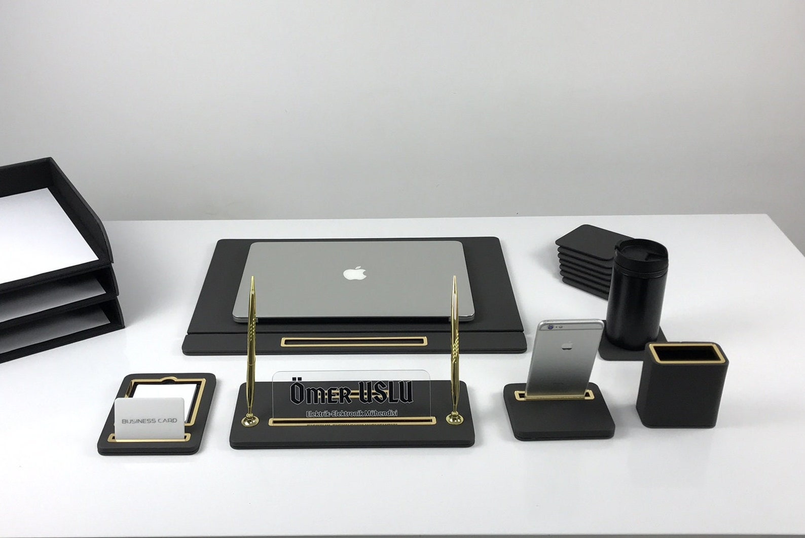 Leather Desk Set 10 Pieces Desk Accessories Set Personalized Desk Set ...