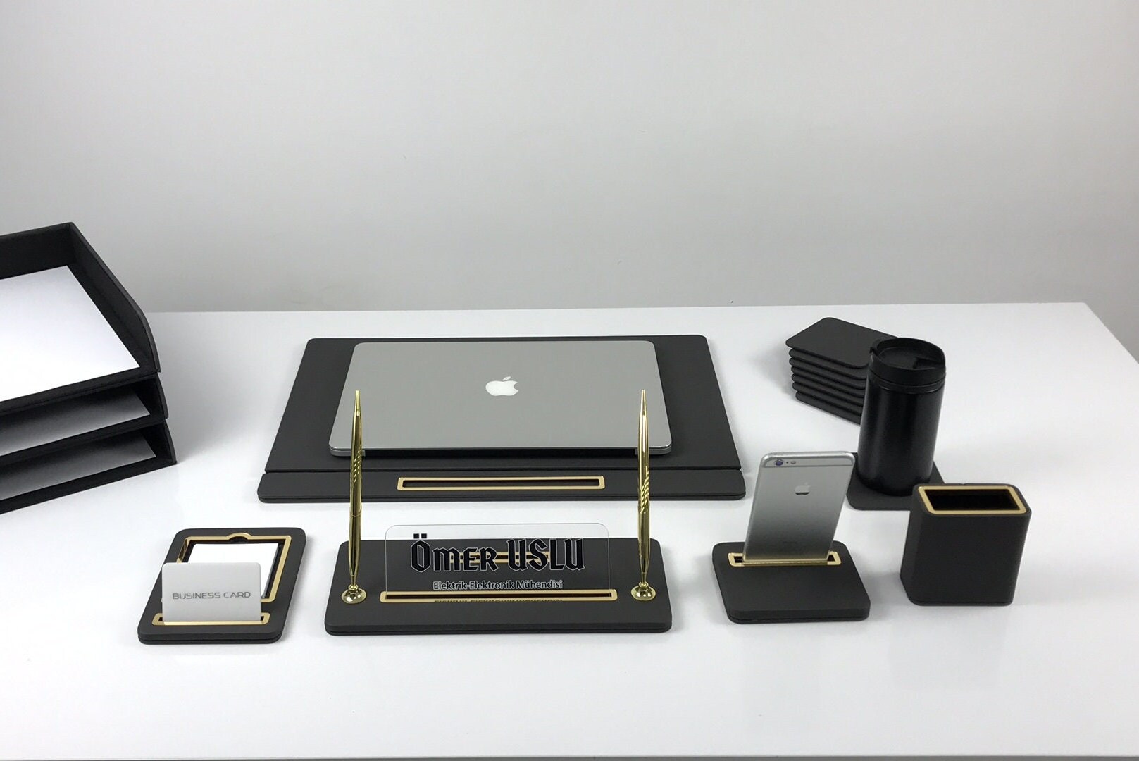 Leather Desk Set 10 Pieces Desk Accessories Set Personalized Desk Set ...