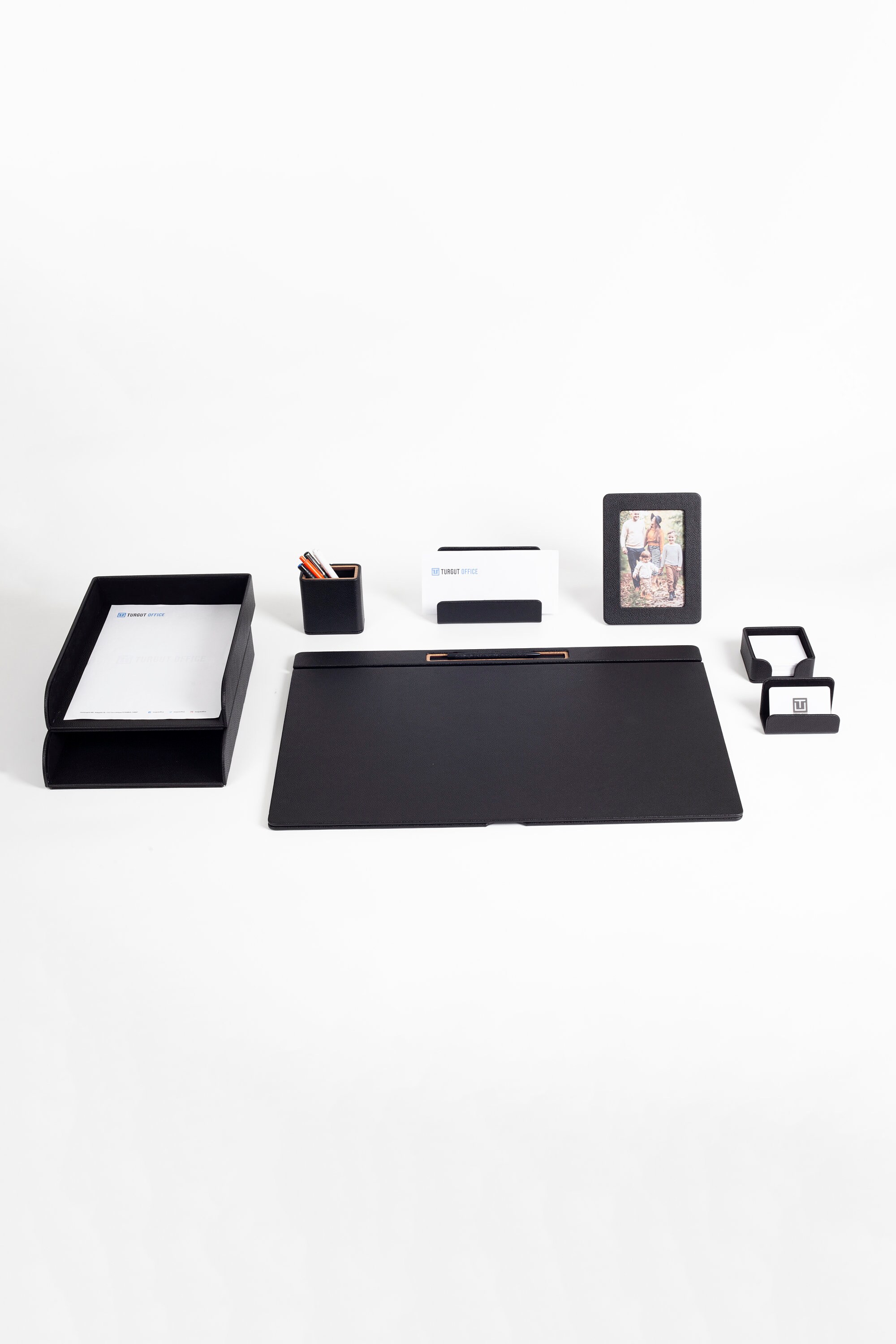 Premium Black Leather Desk Set Office Organization Essentials Top ...