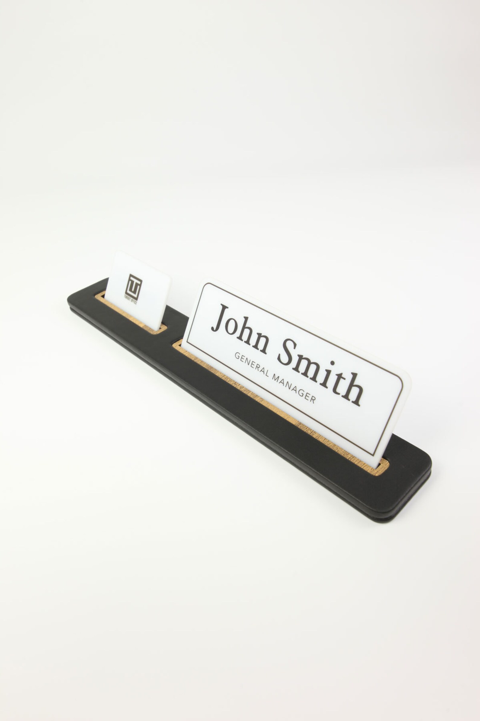 Leather Table Name Plate and Business Card Holder Black / Office Gift ...
