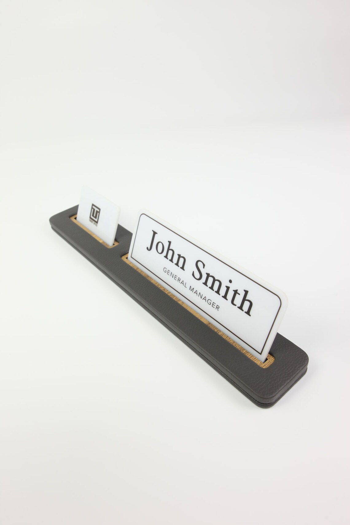 Leather Table Name Plate and Business Card Holder Black / Office Gift ...
