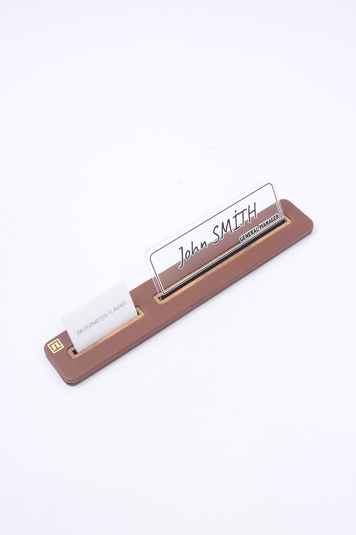 Leather Table Name Plate and Business Card Holder Tan / Office Gift ...