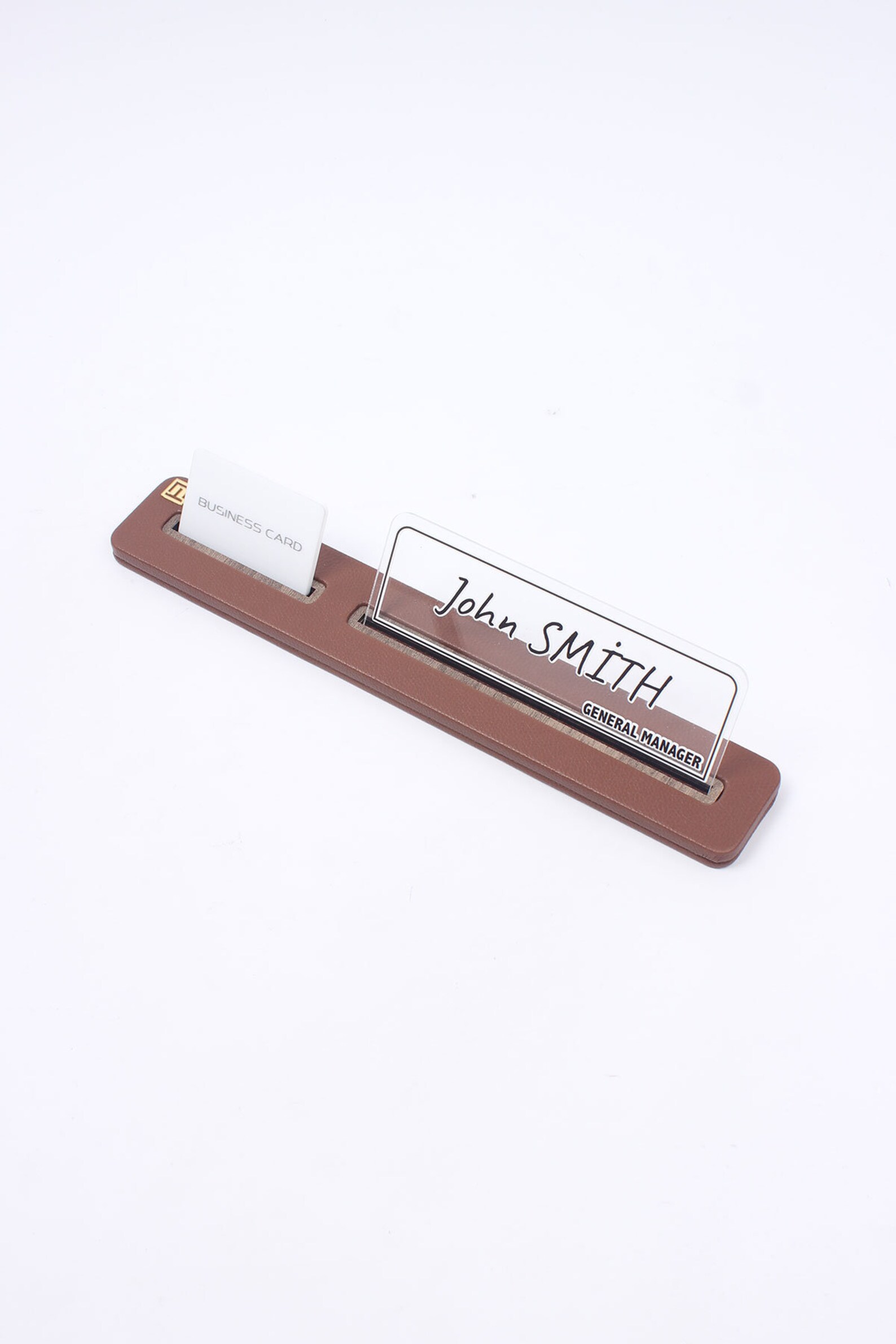 Leather Table Name Plate and Business Card Holder Tan / Office Gift ...