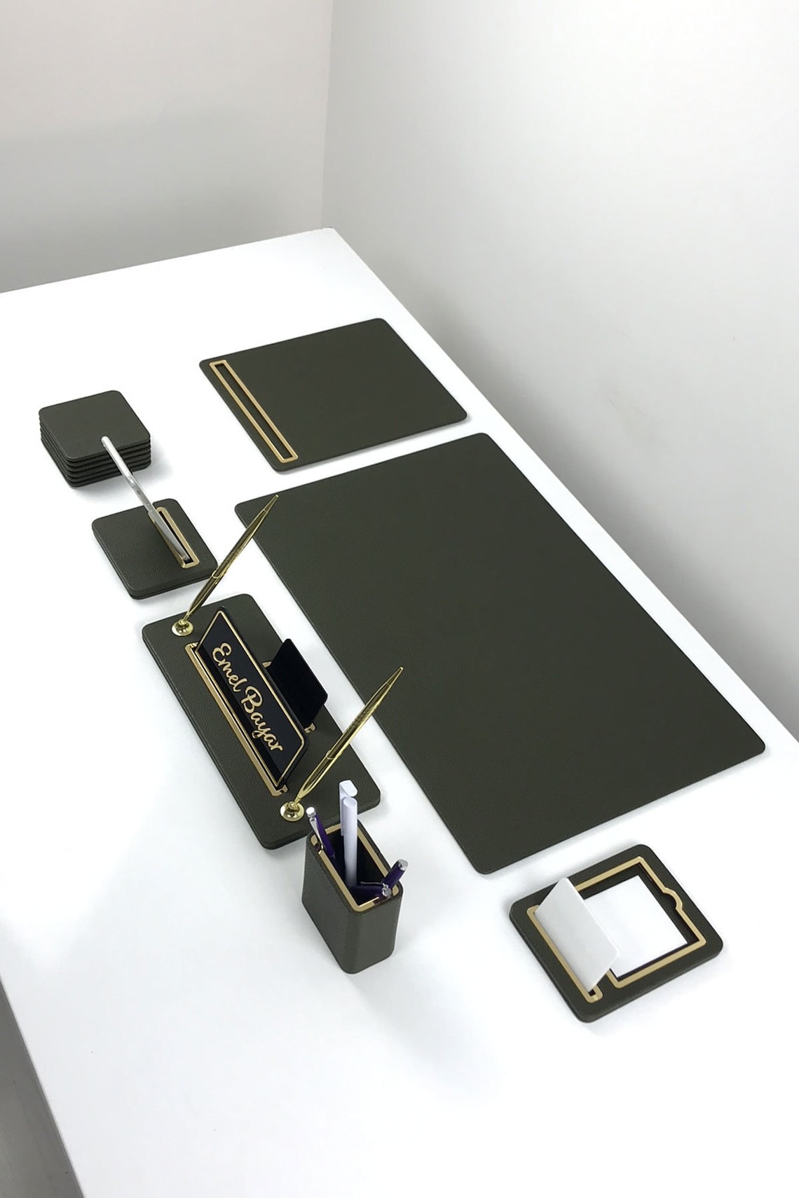 Leather Desk Set Desk Accessories Set Personalized Desk - Etsy