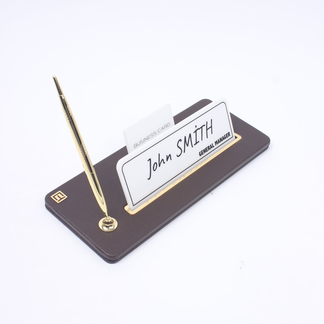 Desk Name Plate Leather Brown / Desk Name Accessories / Customizable ...