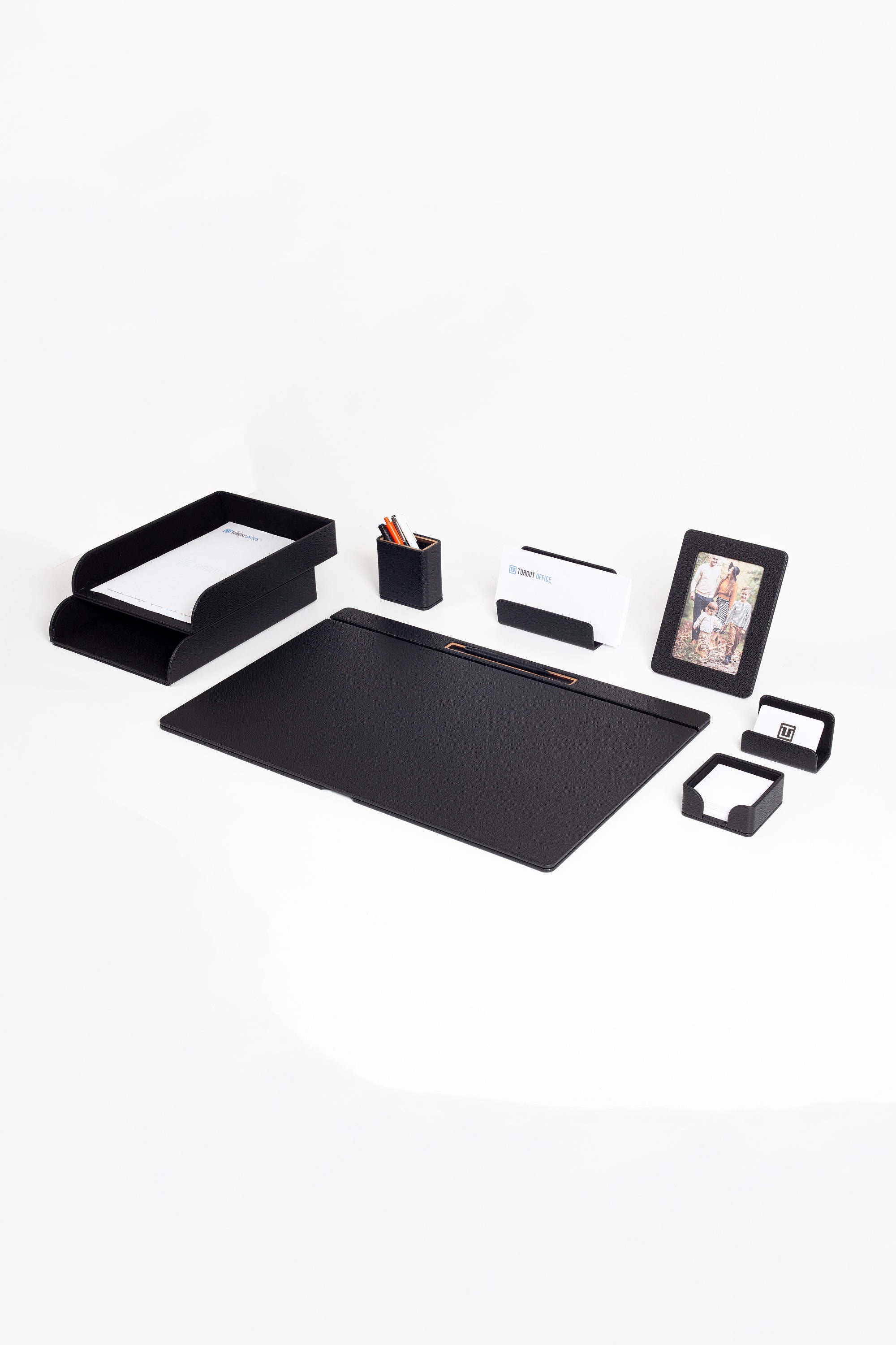 Premium Black Leather Desk Set Office Organization Essentials Top ...