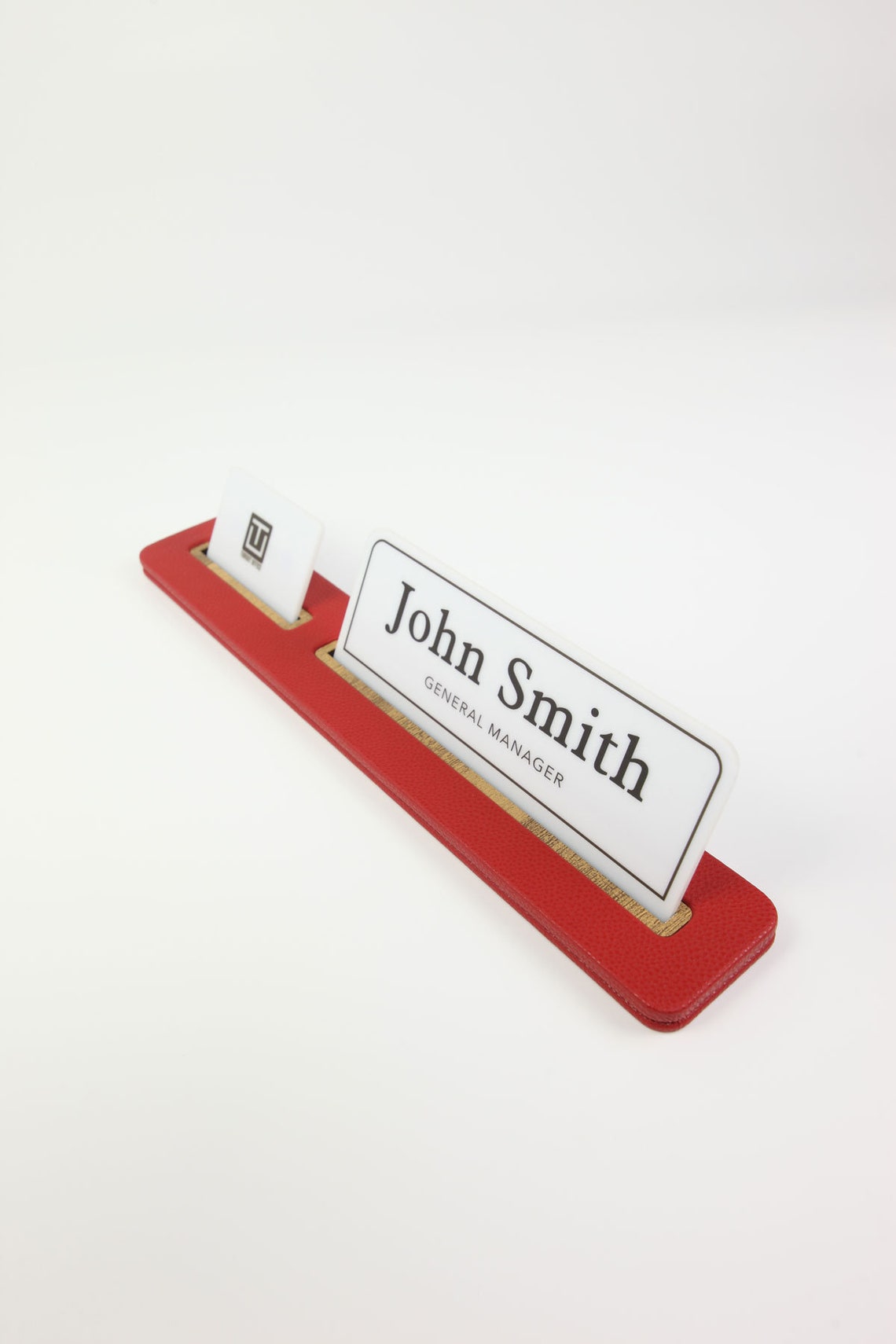 Leather Table Name Plate and Business Card Holder Black / Office Gift ...