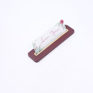Leather Desk Name Plate Maroon / Office Gift / Minimalist Design ...