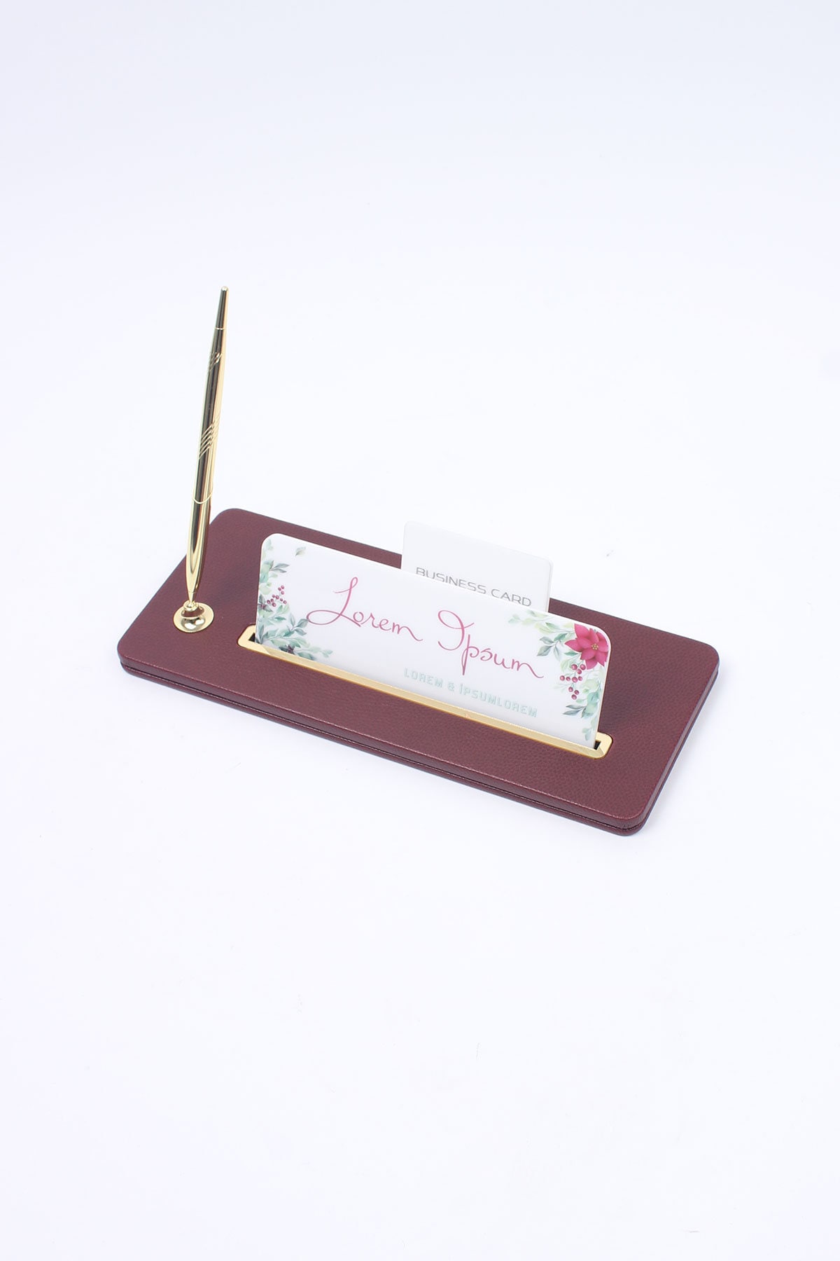 Maroon Leather Desk Name Plate: Modern Office Decor With Pen & Card ...