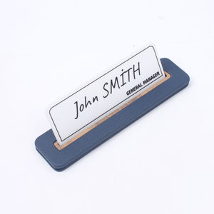 Leather Desk Name Plate Navy Blue / Office Gift / Minimalist Design ...