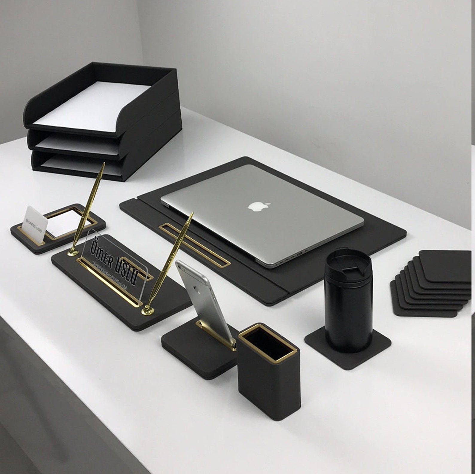 Leather Desk Set 10 Pieces Desk Accessories Set Personalized Desk Set ...